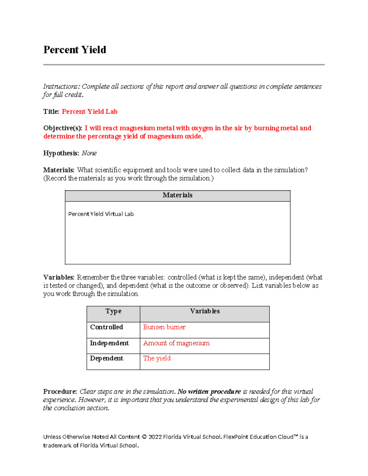 Worksheet 05 07 ( Correct) - Percent Yield Instructions: Complete all ...