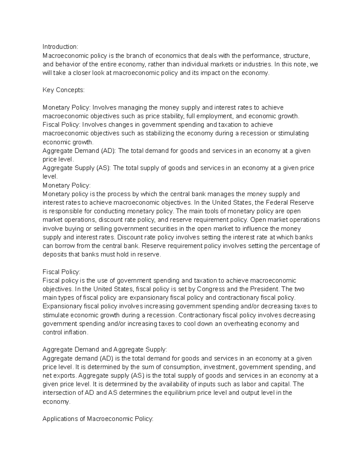 Macroeconomic Policy and Its Impact on the Economy - Introduction ...