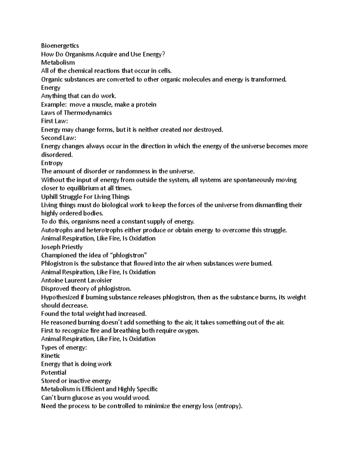 Chapter 10 Biogenetrics Bioenergetics How Do Organisms Acquire And