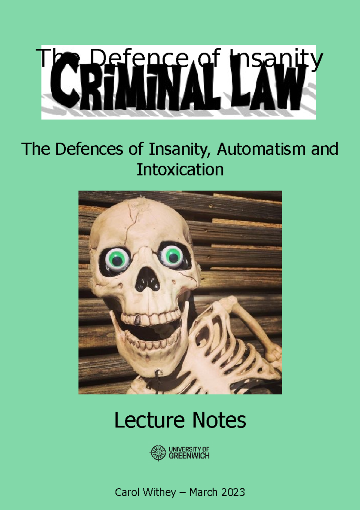 Insanity, Automatism and Intoxication 29 - The Defence of Insanity The ...