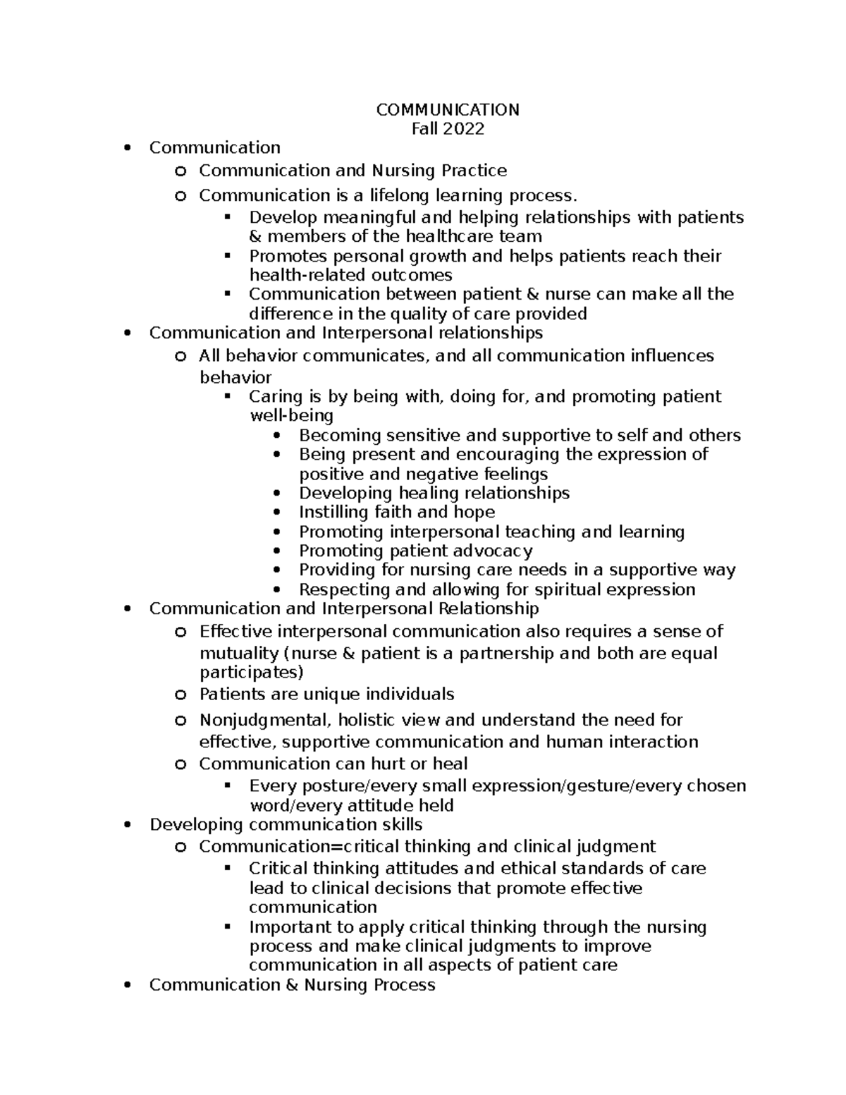 Communication lecture - COMMUNICATION Fall 2022 Communication o ...