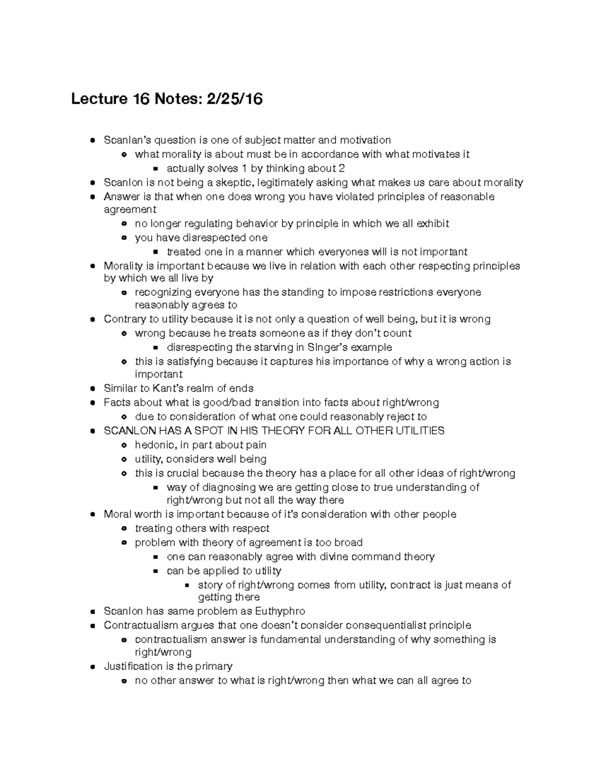 Philos 22W - Lecture 16 - Lecture Notes - Lecture 16 Notes: 2/25 ...
