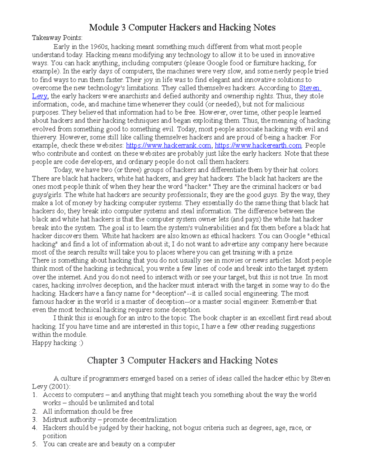 Chapter 3 Computer Hackers And Hacking Notes Module 3 Computer Hackers And Hacking Notes