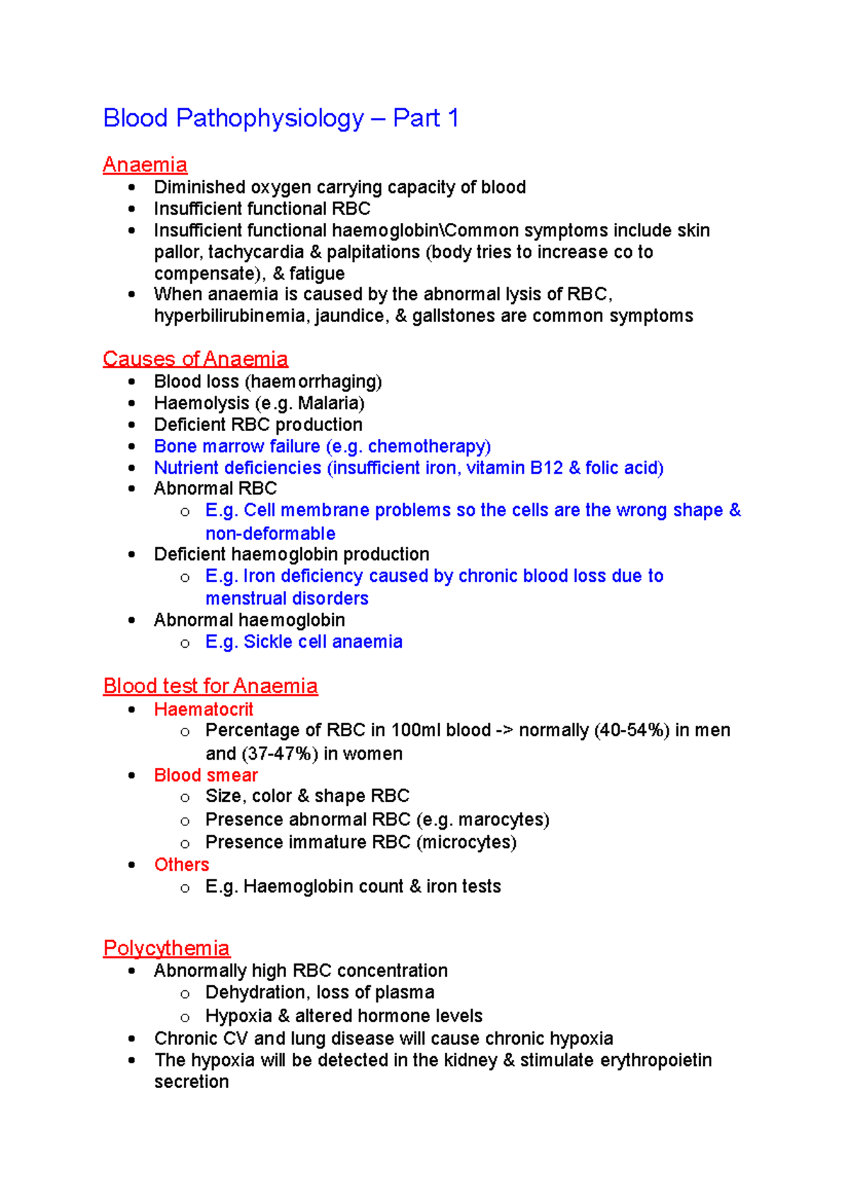 Blood Pathophysiology-Part 1 - Blood Pathophysiology – Part 1 Anaemia ...