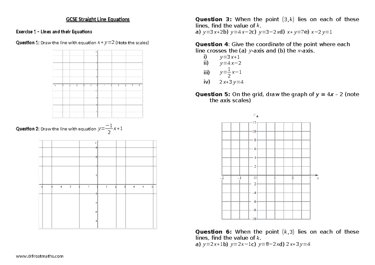 Gcsestraight Lines-Exercises - GCSE Straight Line Equations Exercise 1 ...
