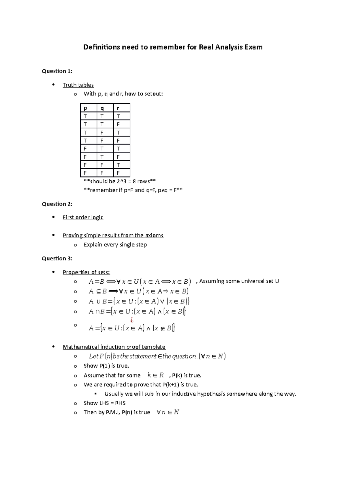 Real Analysis Notes - Definitions need to remember for Real Analysis ...