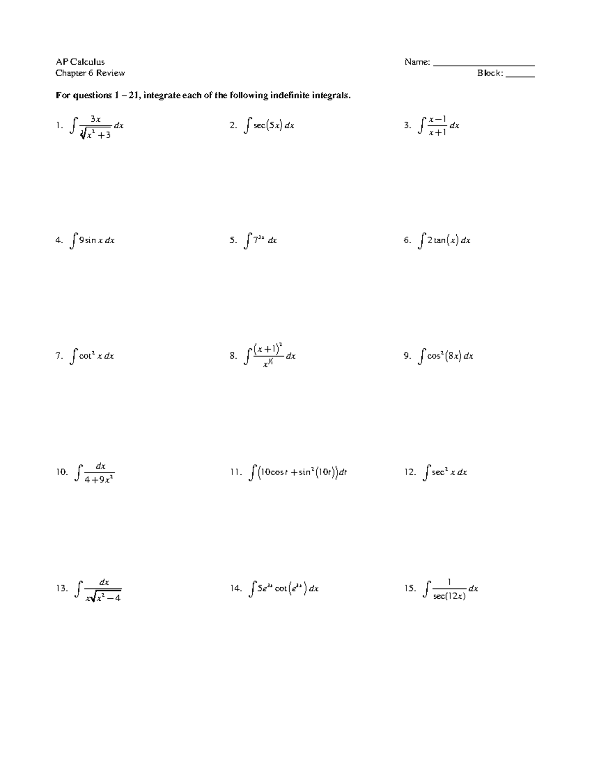 Calc - Chapter 6 Review - Notes - AP Calculus Name ...