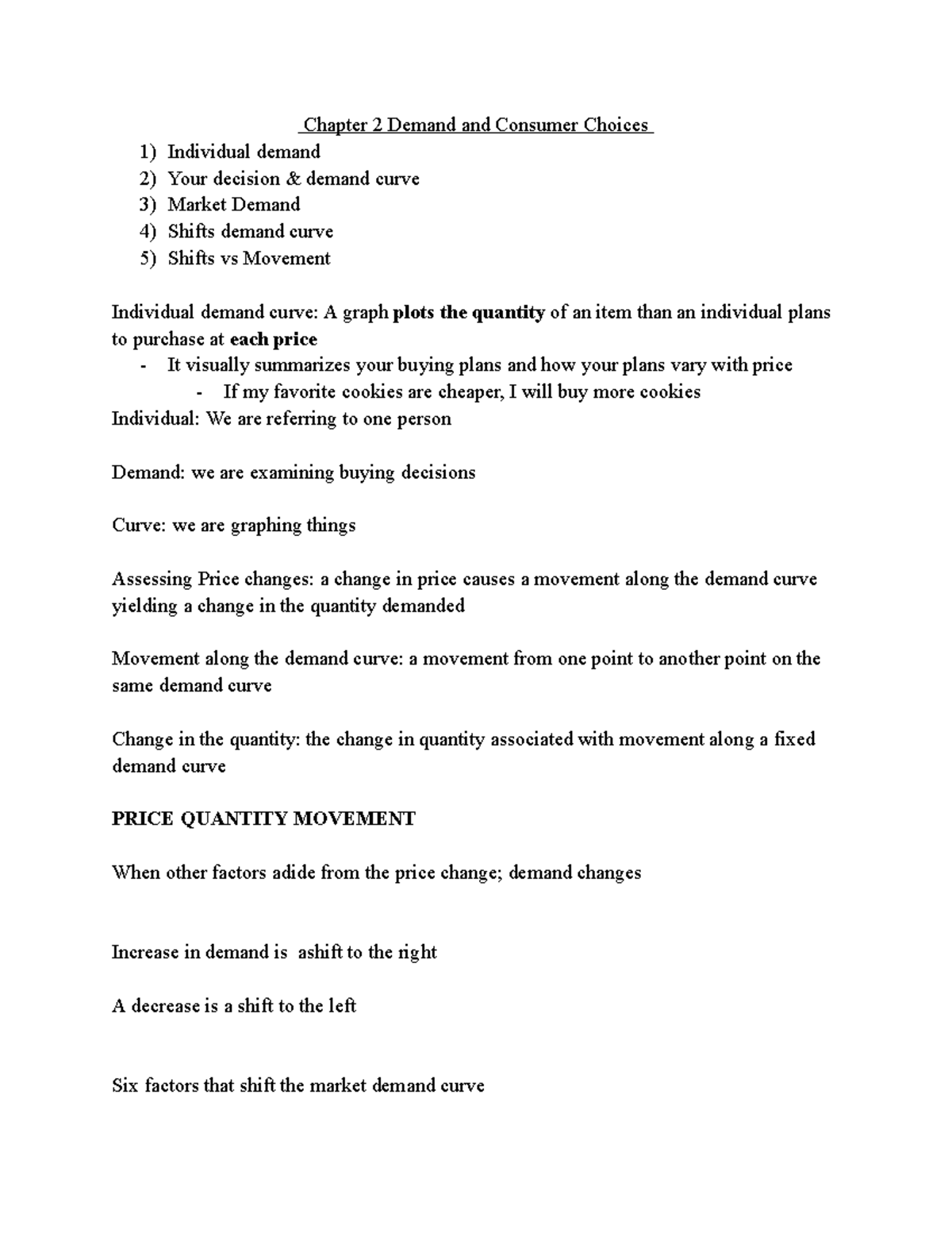 Micro Chapter 2 - Chapter 2 Demand and Consumer Choices Individual ...