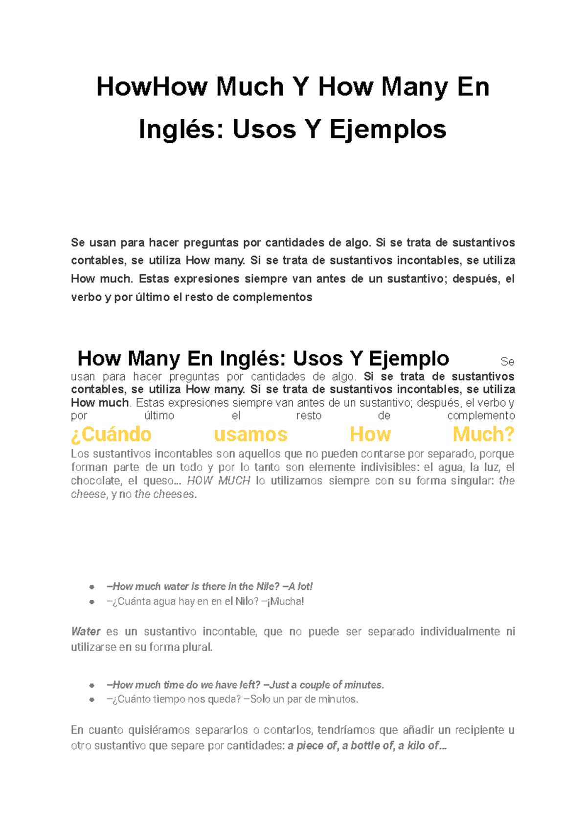 Para hoy - The - HowHow Much Y How Many En Inglés: Usos Y Ejemplos Se ...