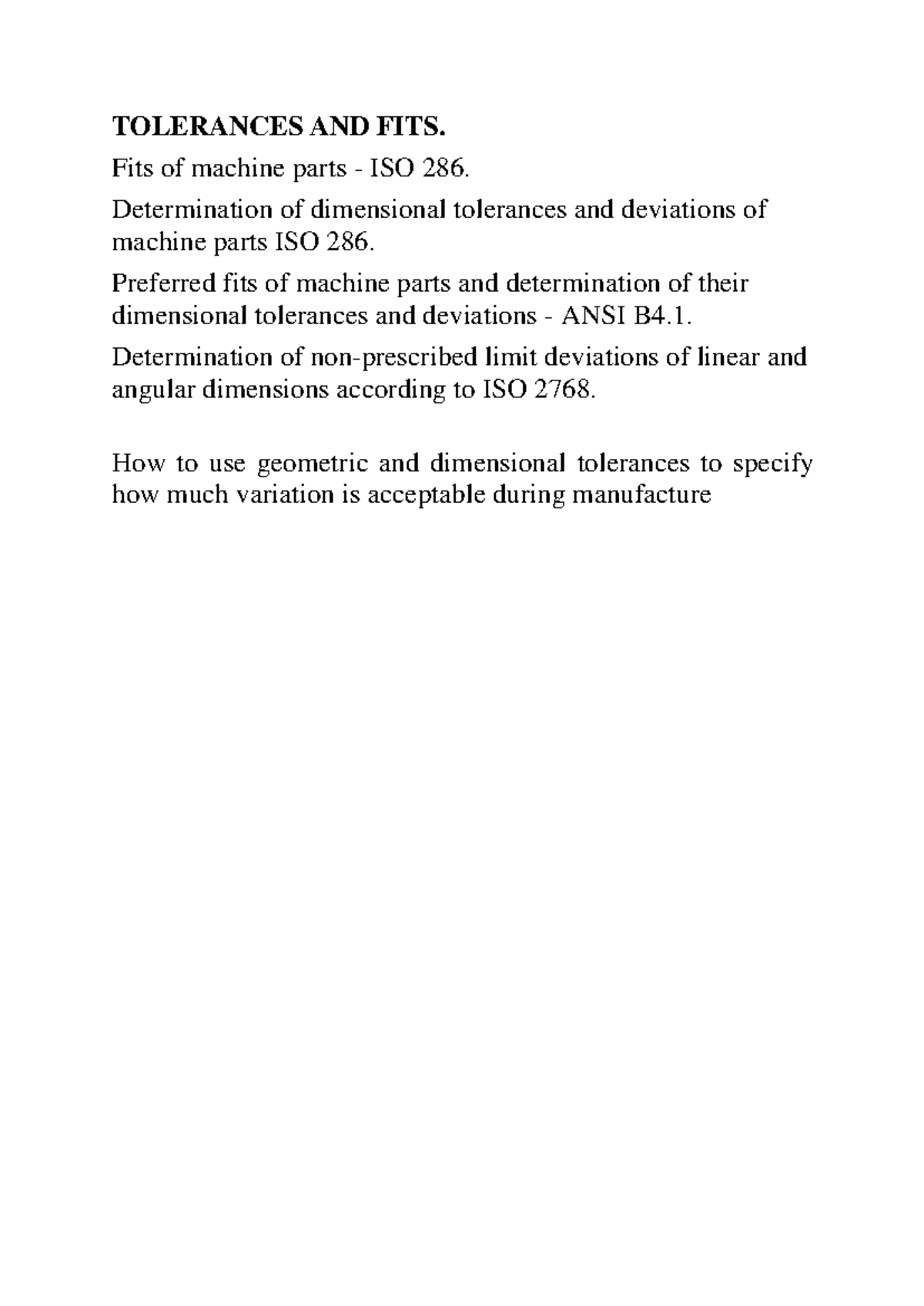 Reference (Chapter 2) Tolerances - TOLERANCES AND FITS. Fits of machine parts - ISO 286. - Studocu