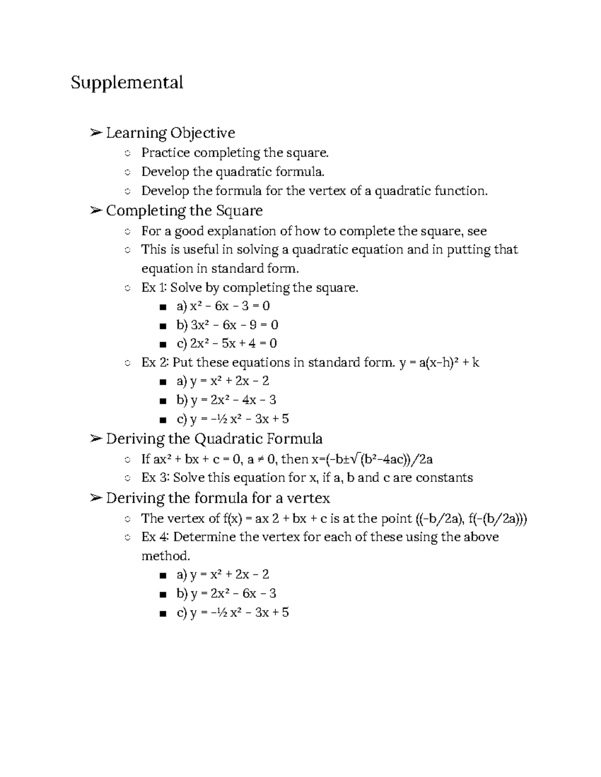 Math 1050 Lecture Notes Class 6 - Supplemental Learning Objective ...