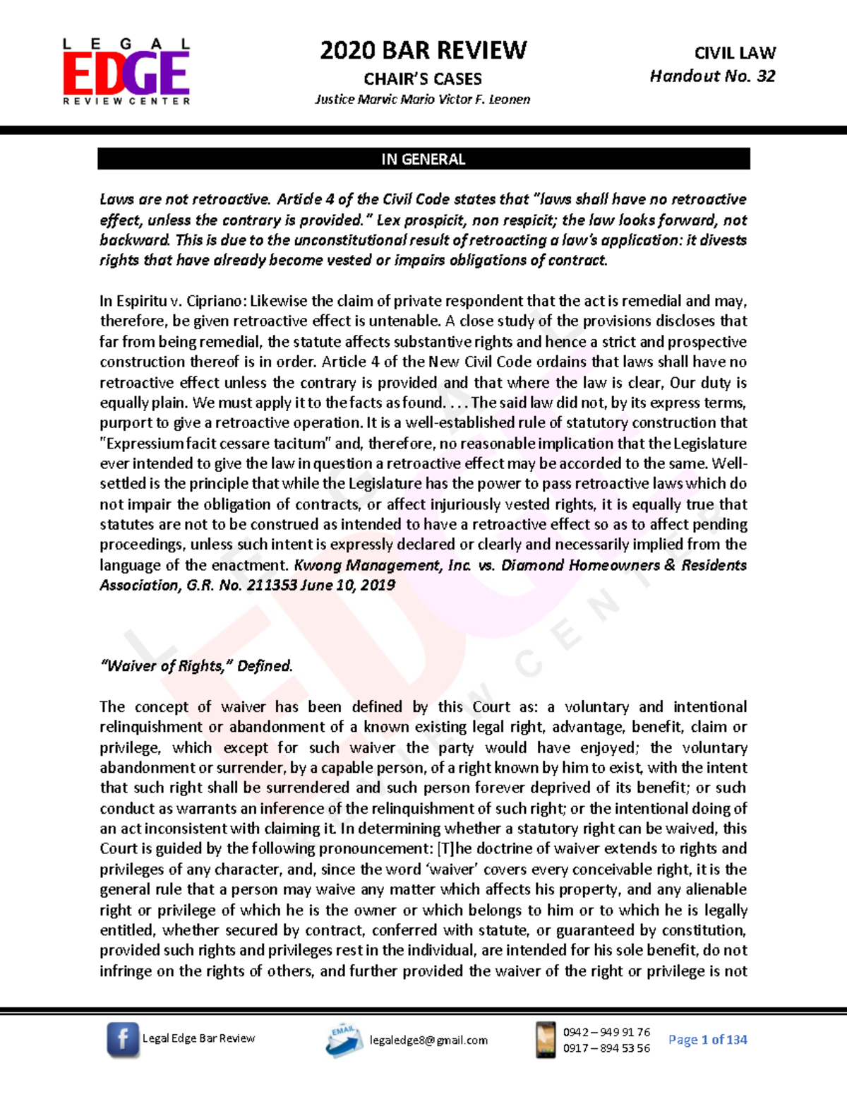 HO 32 - Civil Law - Chair's Cases - CHAIR’S CASES Justice Marvic Mario ...