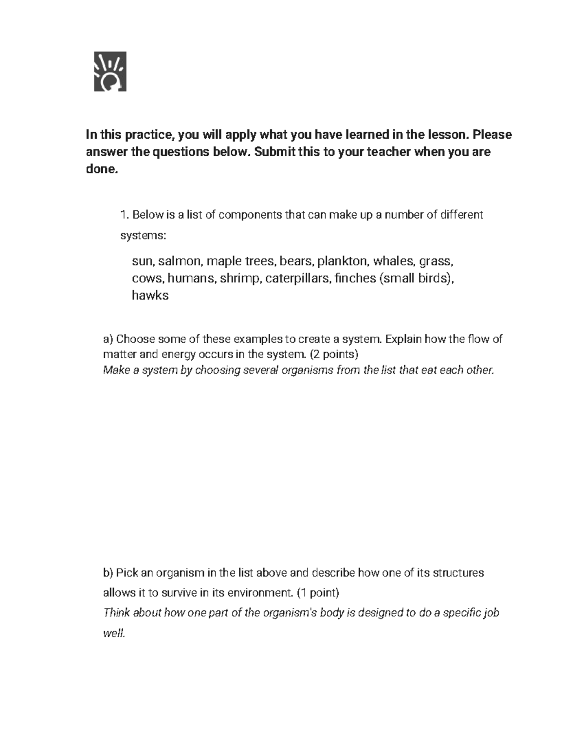 1.1.5 Practice - Core Ideas of Life Science (Practice) - In this ...