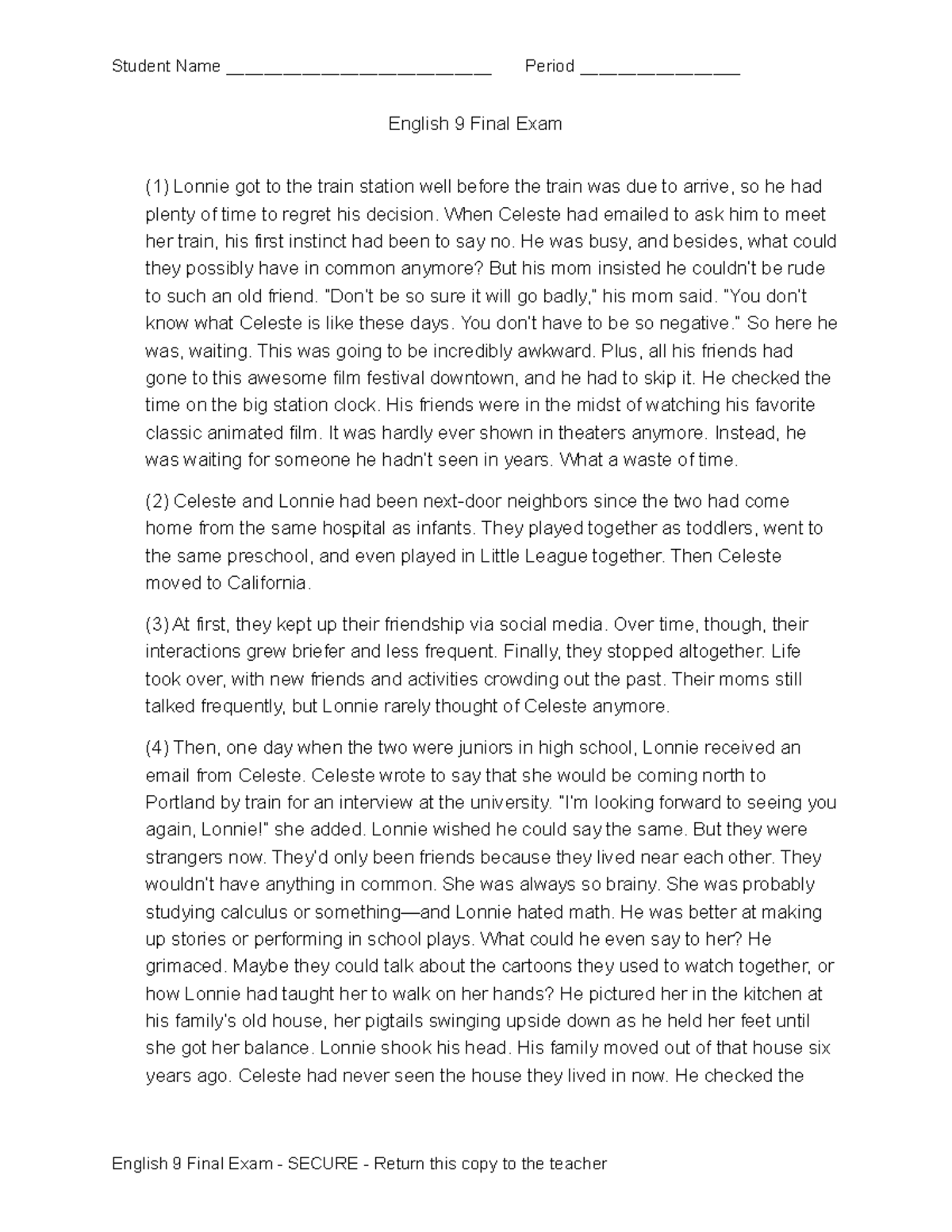 English 9 final exam essay text only for annotating - Student Name