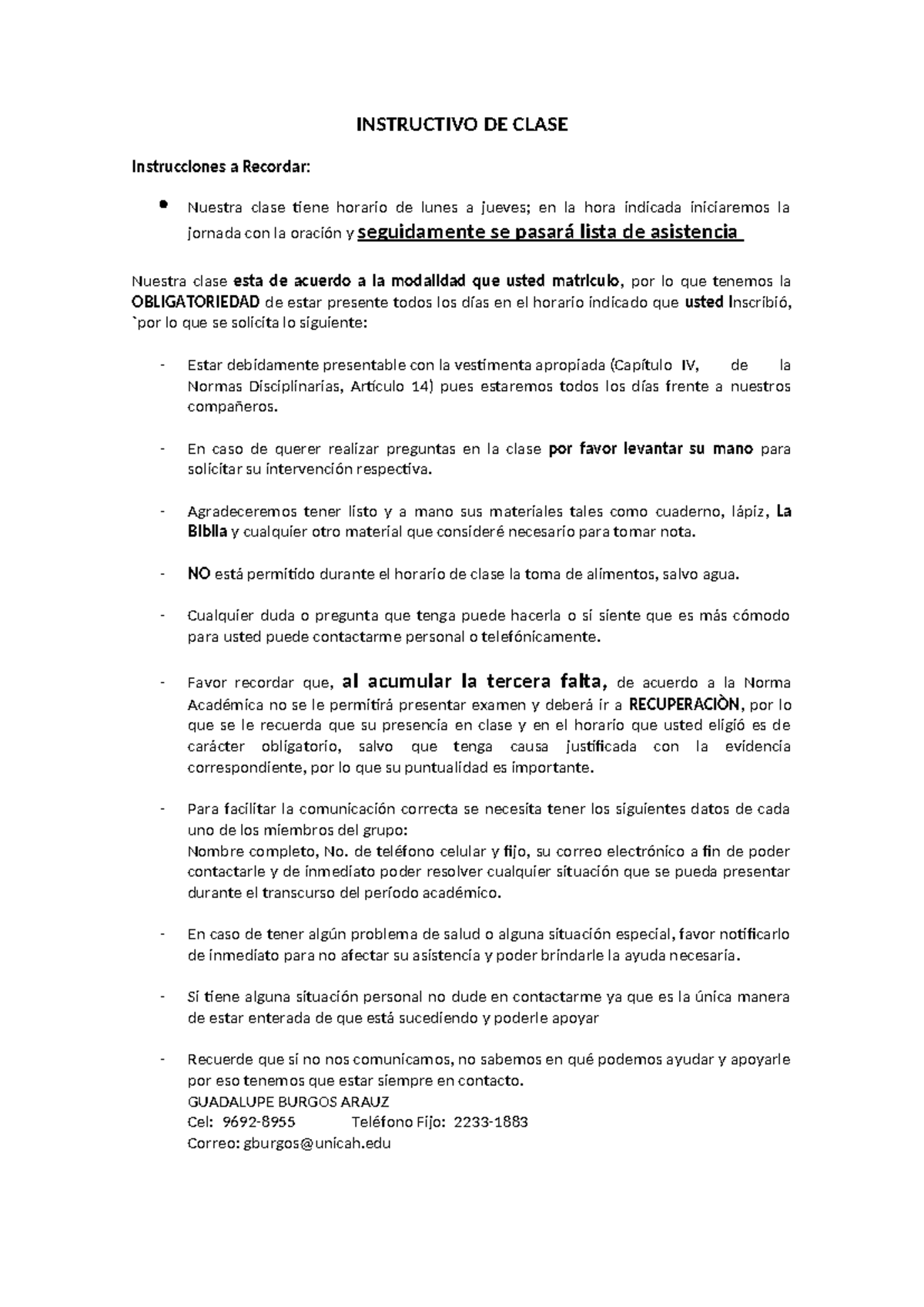 Instructivo DE Clase - INSTRUCTIVO DE CLASE Instrucciones a Recordar: Nuestra clase tiene ...