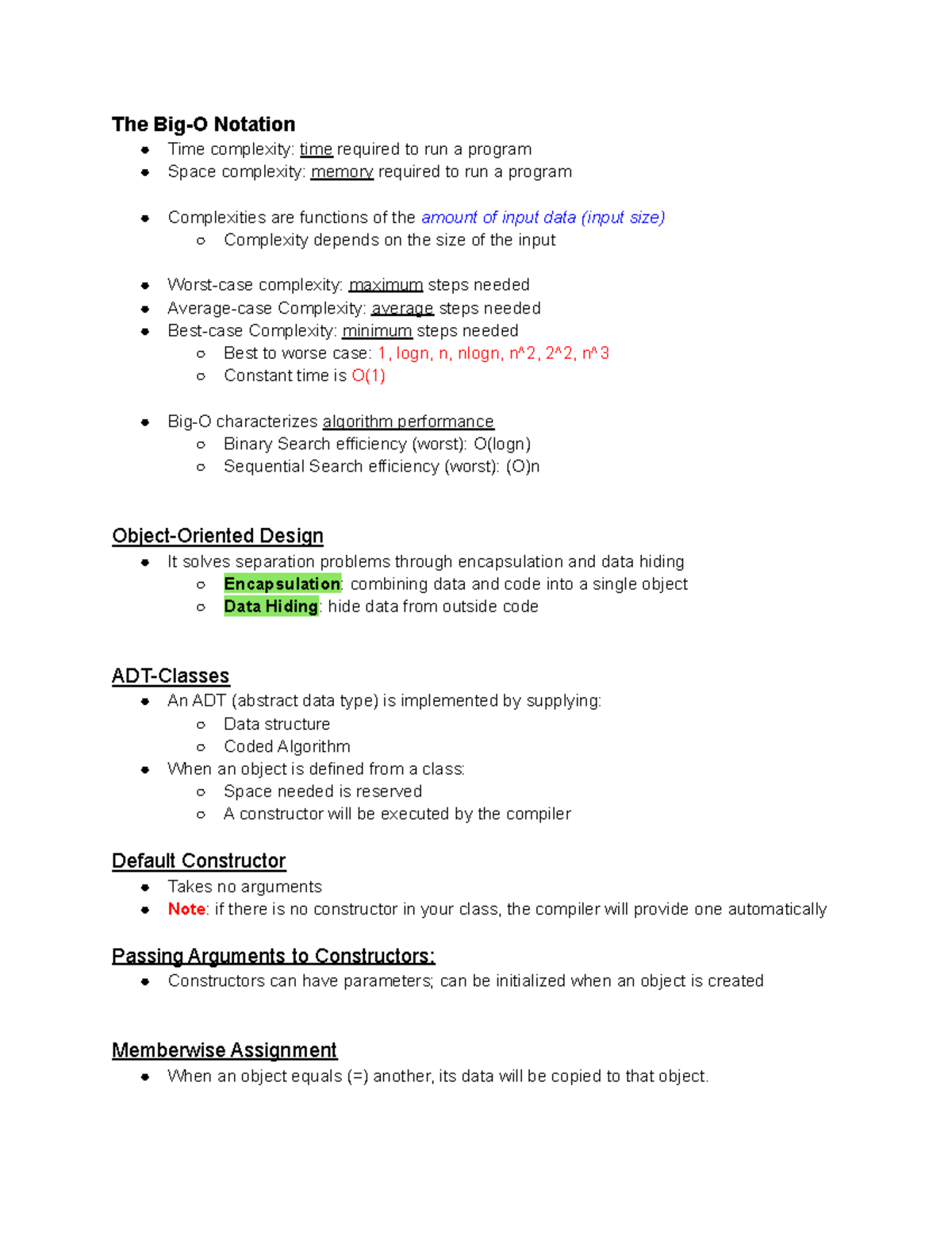 Data Structures Introduction The Big O Notation Time Complexity Time