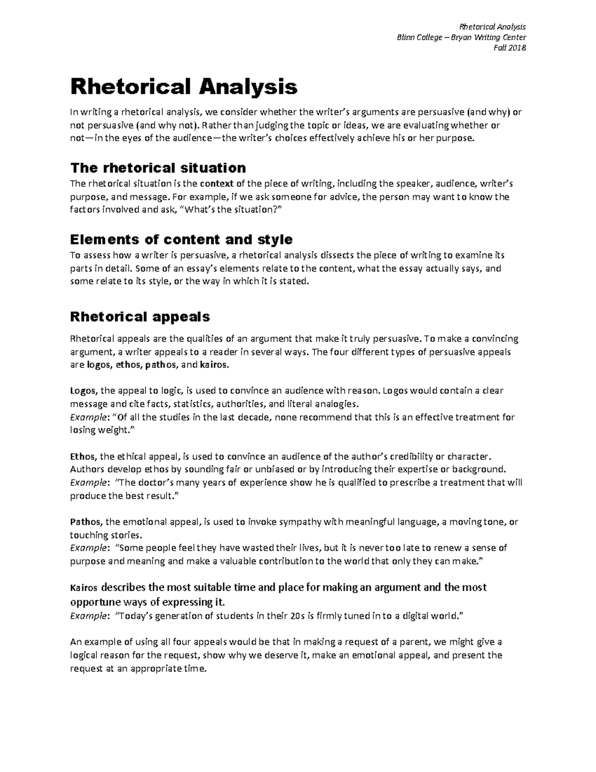 Rhetorical-Analysis - Rhetorical Analysis - Rhetorical Analysis Blinn ...