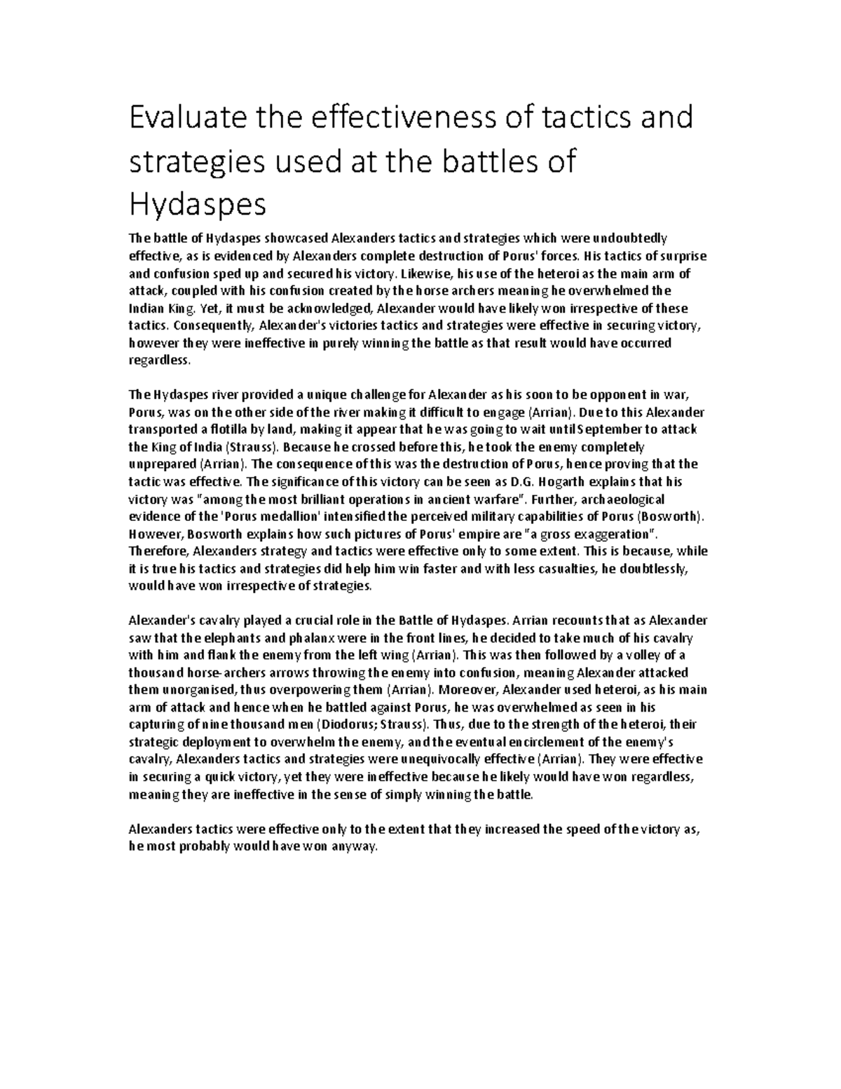 Evaluate the effectiveness of tactics and strategies used at the battle ...
