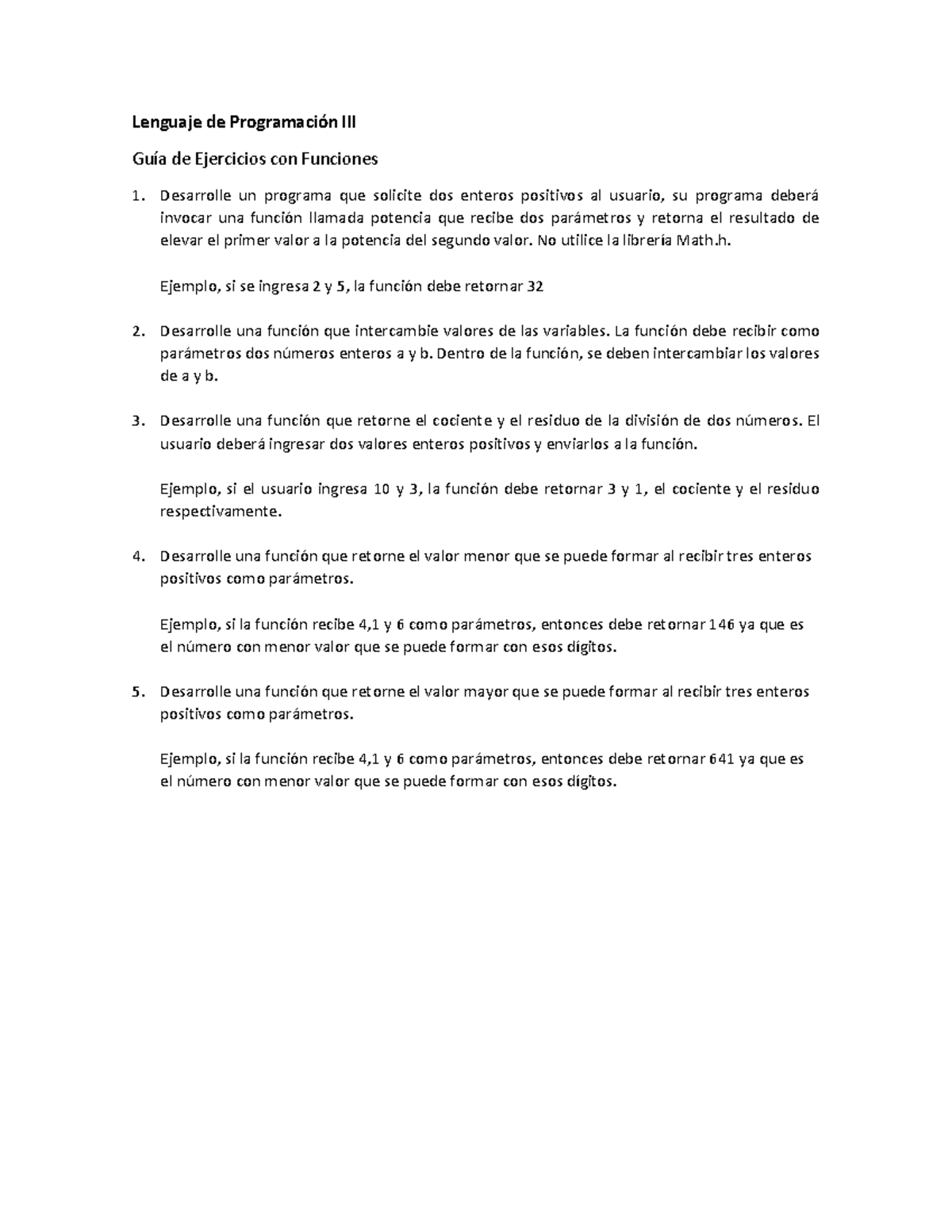 Lenguaje de Programación III - Guía de Ejercicios - Lenguaje de ...