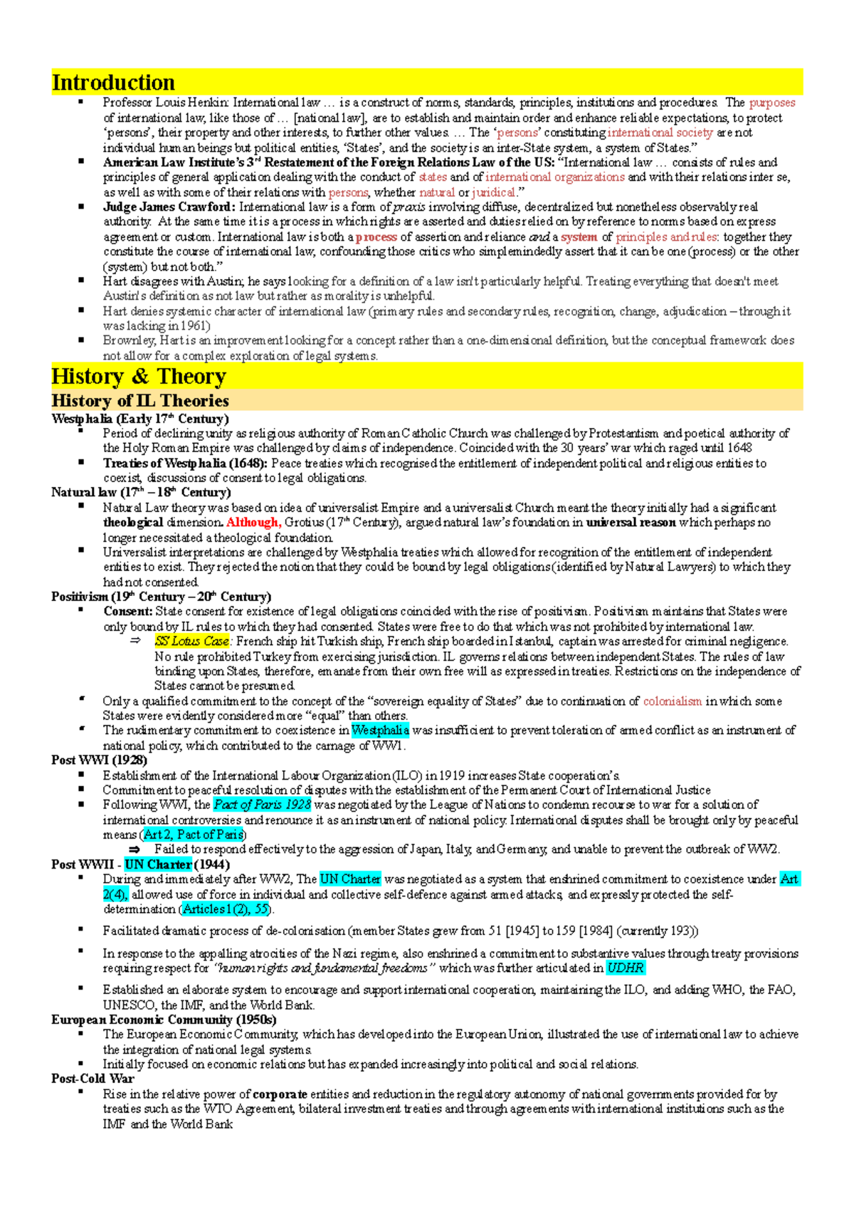 LAWS3705 Final EXAM Study - Introduction Professor Louis Henkin ...
