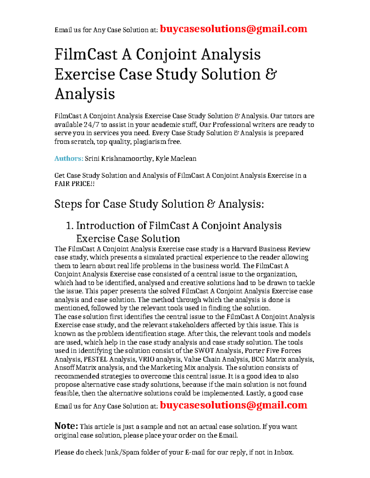 Film Cast A Conjoint Analysis Exercise Case Study Solution Analysis ...