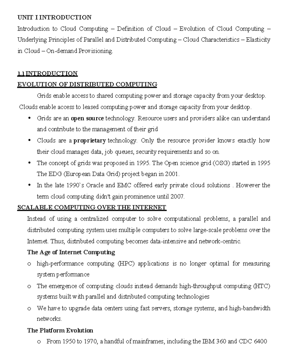 CS8791-LN - Notes - UNIT I INTRODUCTION Introduction to Cloud Computing ...