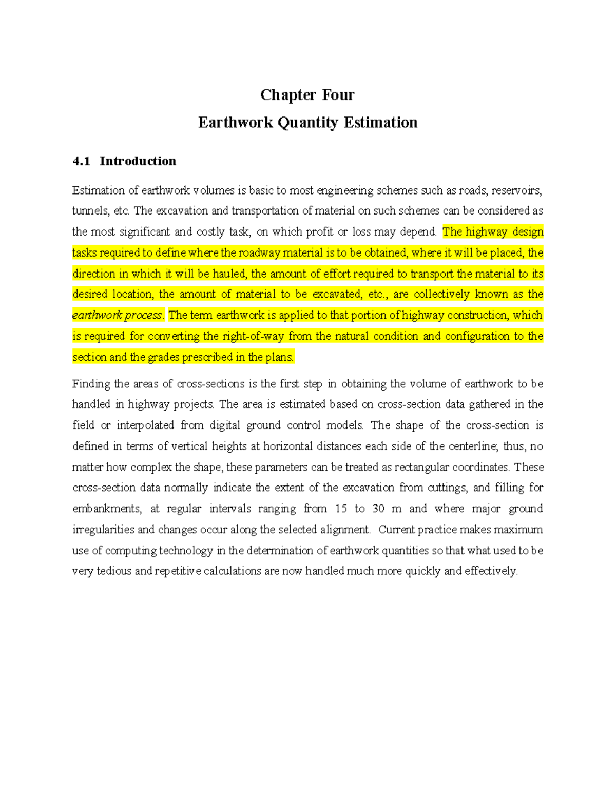 Handout Chapter Four - Chapter Four Earthwork Quantity Estimation 4 Introduction Estimation of ...