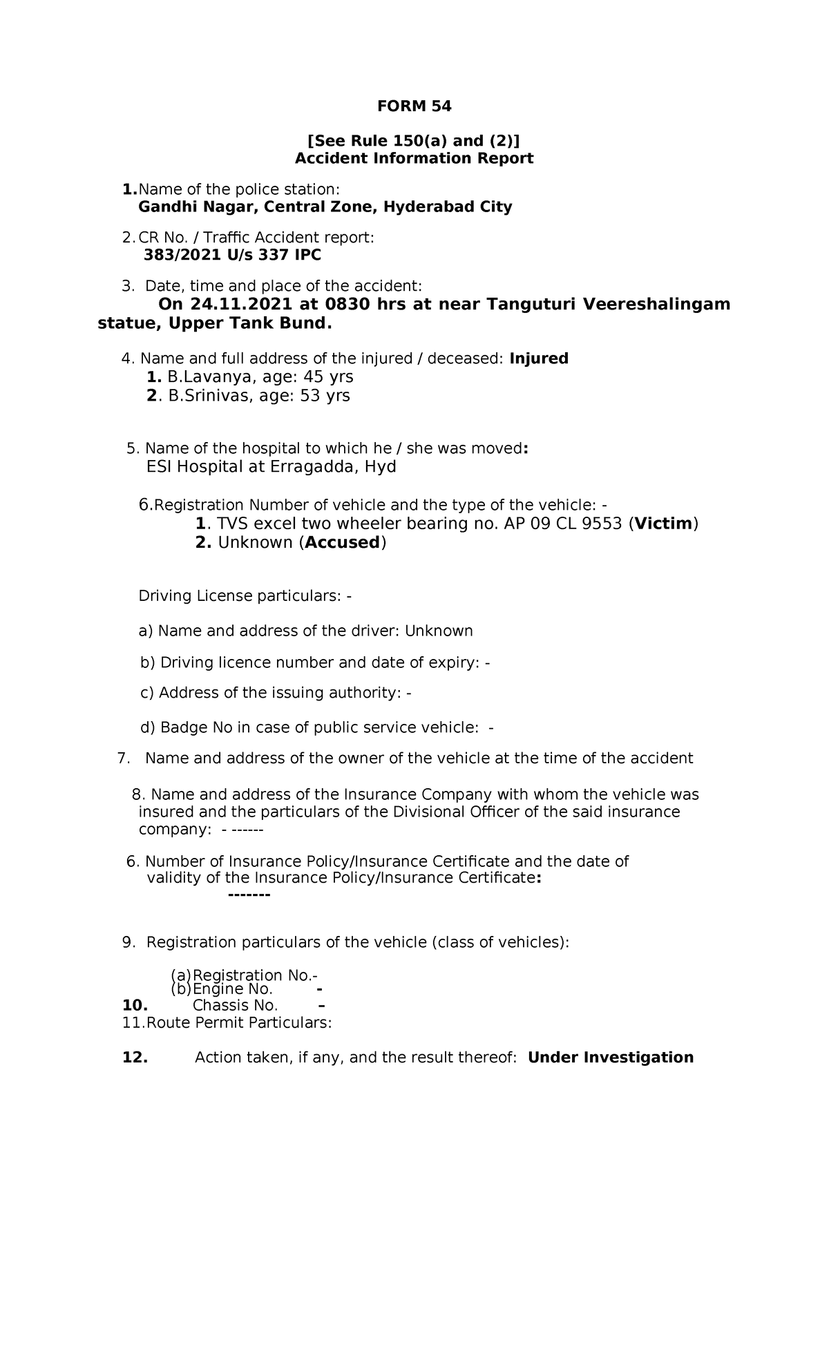 383-2021 - ABC - FORM 54 [See Rule 150(a) and (2)] Accident Information ...