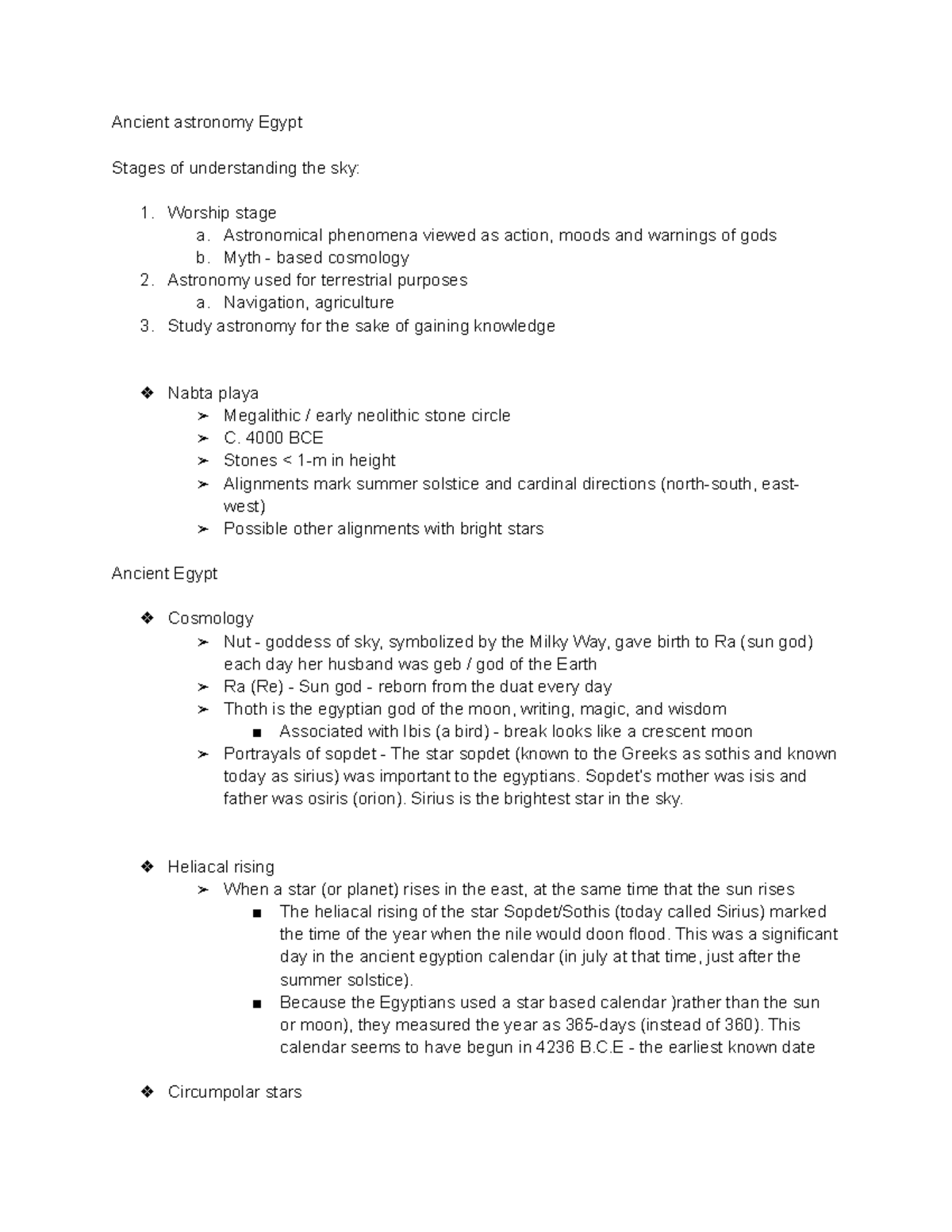 History of astronomy slide notes - Ancient astronomy Egypt Stages of ...