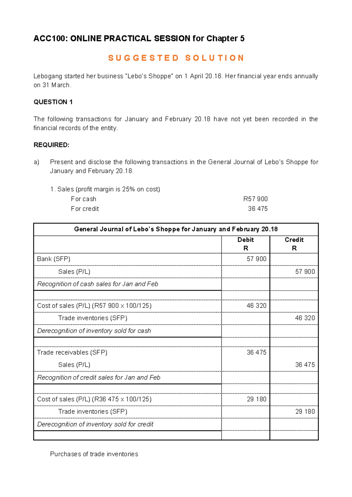 Chapter 5 Practicial sessions 2022 - ACC100: ONLINE PRACTICAL SESSION ...