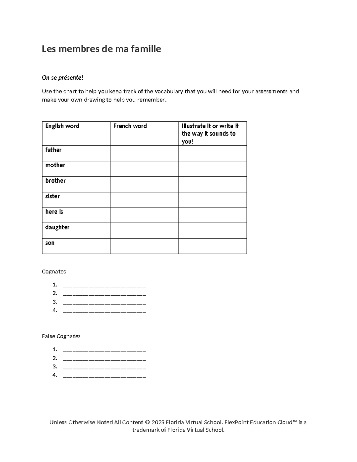 Les membres de ma famille note guide - Les membres de ma famille On se ...