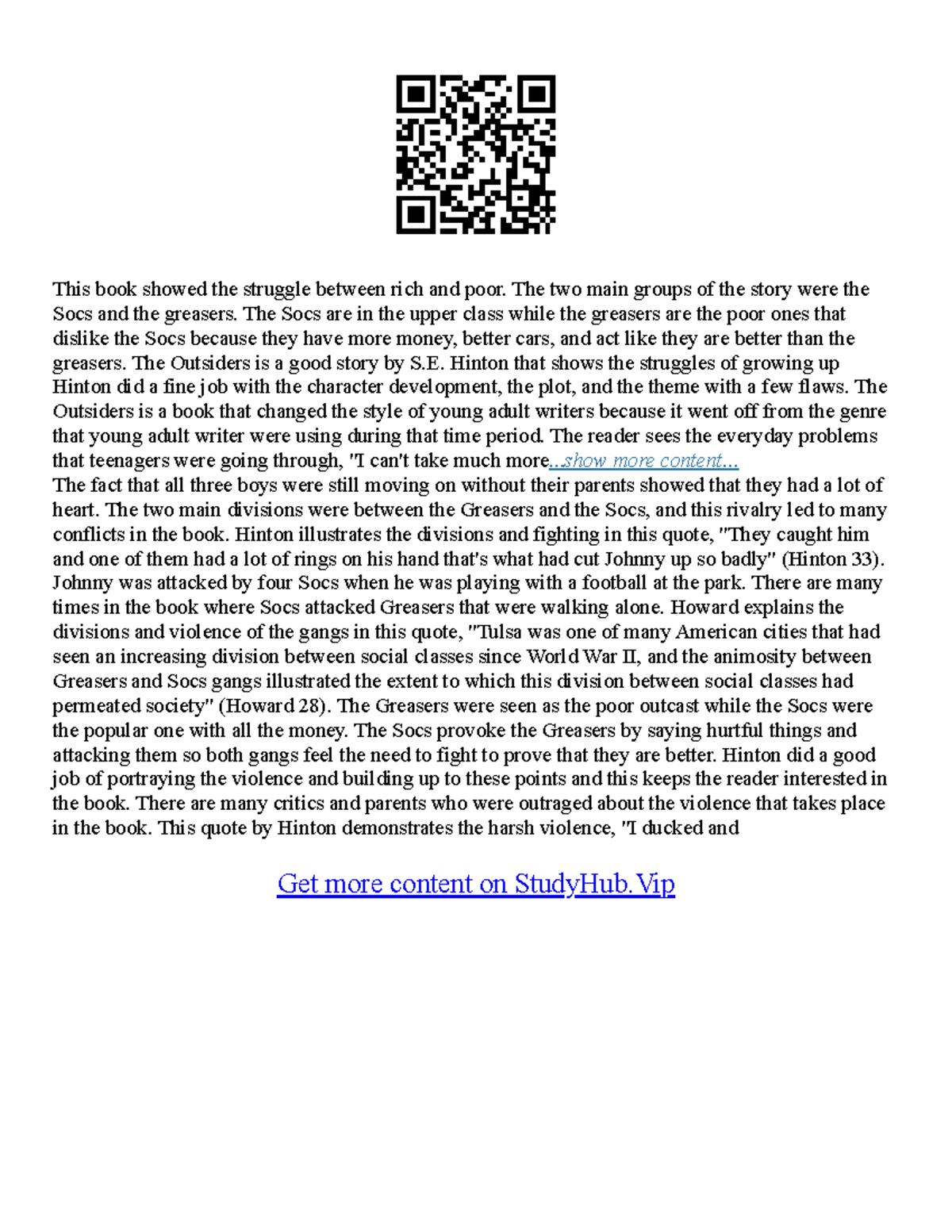 The Outsiders Theme Essay - This book showed the struggle between rich ...