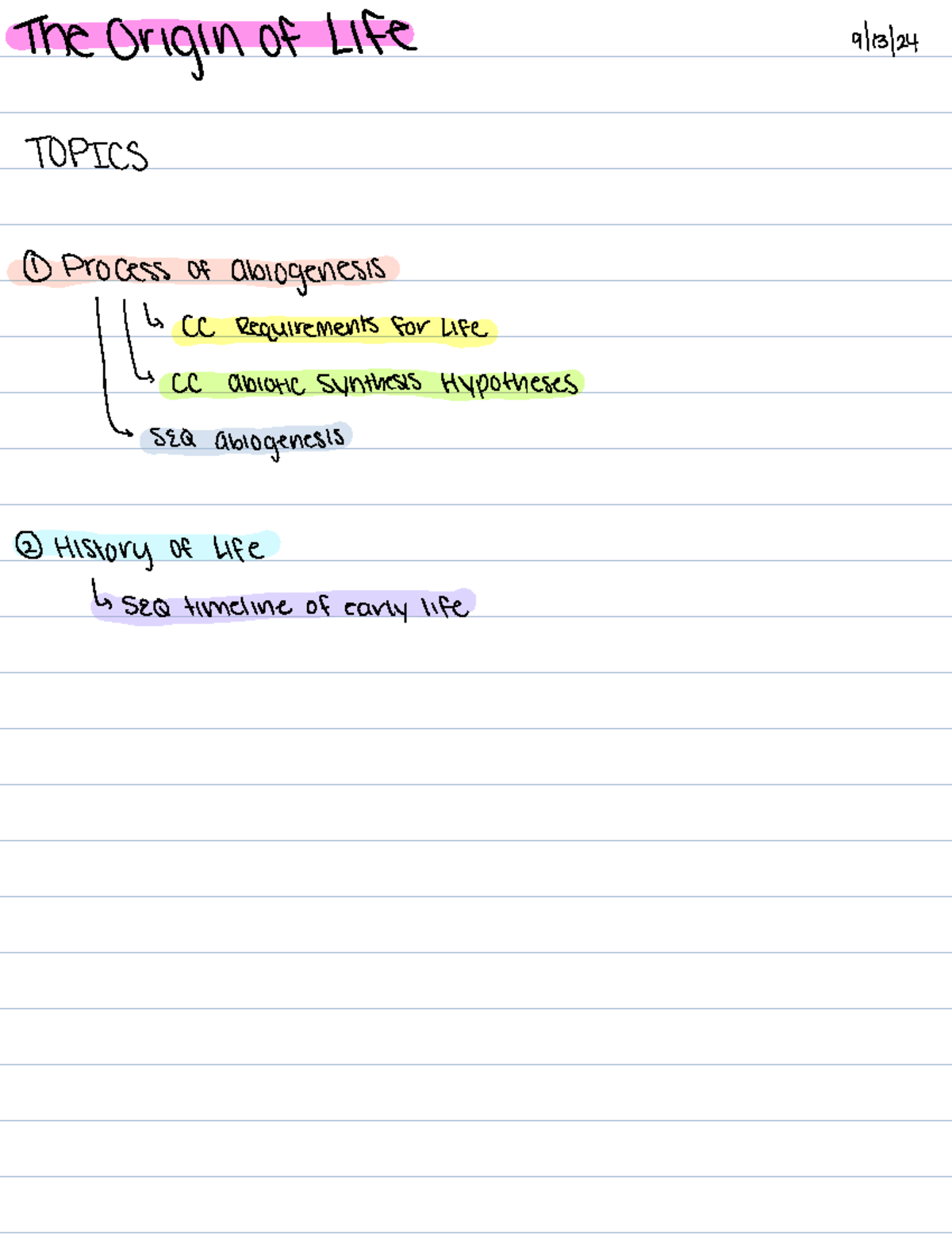Lecture #4 - The Origin of Life - ####### The Origin of Life 9 TOPICS ...