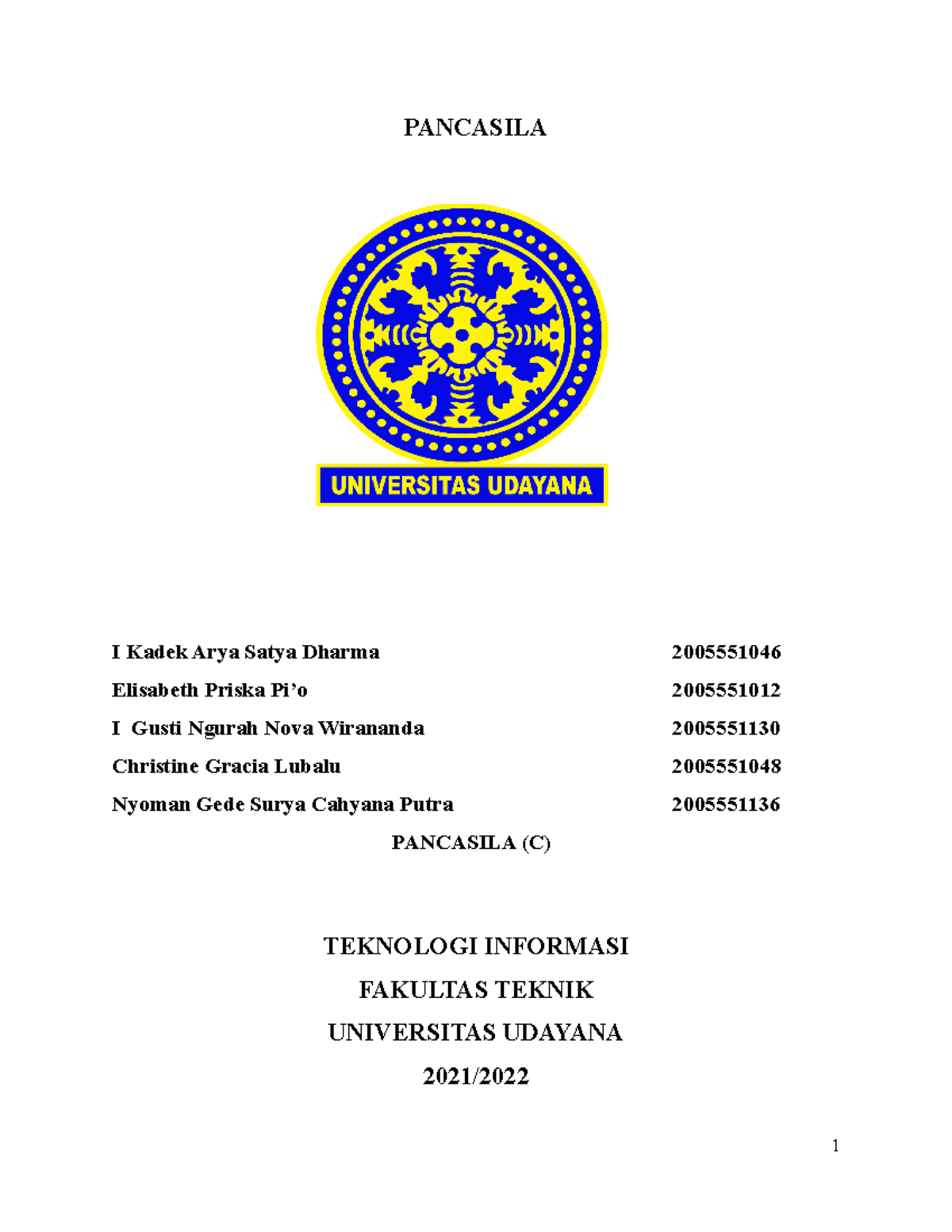 Paper Pancasila C - Kelompok 7 - PANCASILA I Kadek Arya Satya Dharma ...