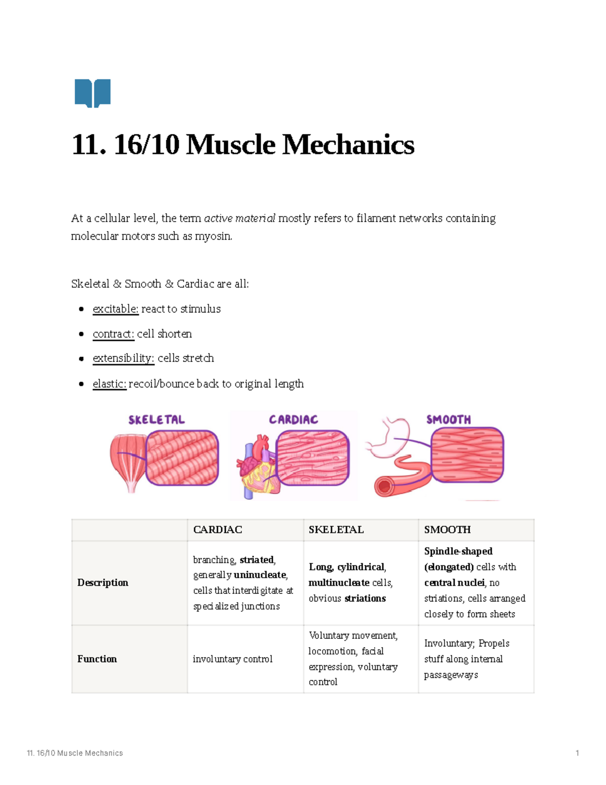 Muscle Mechanics Lecture Notes - 11. 16/10 Muscle Mechanics At a ...