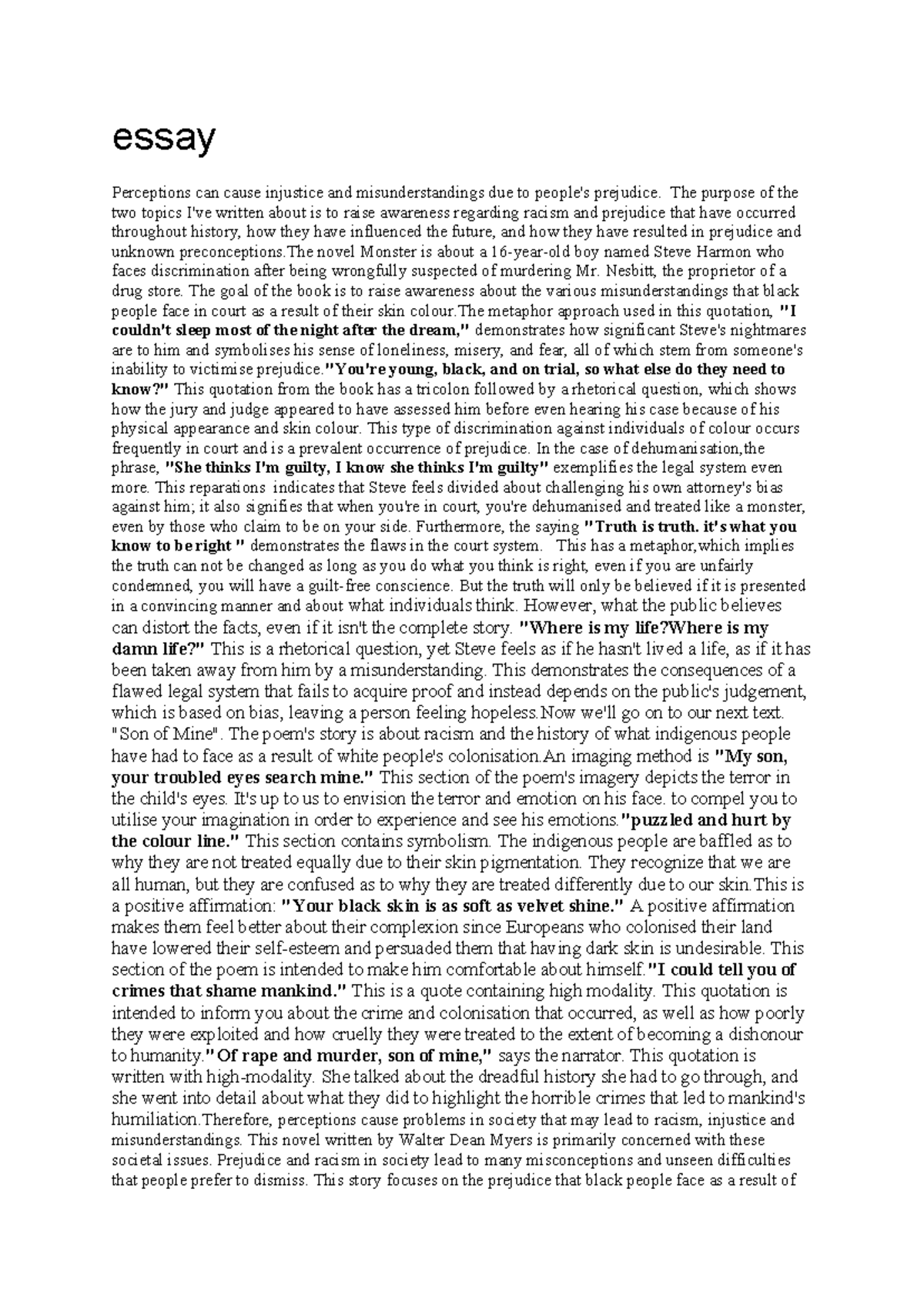 prejudice essay - essay Perceptions can cause injustice and ...