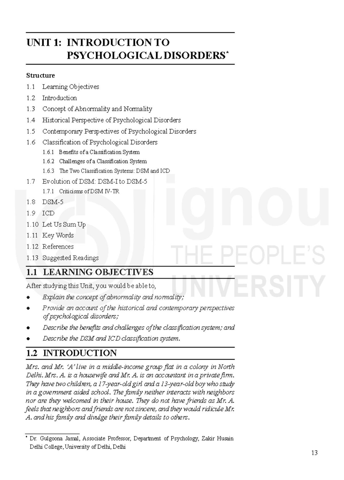 Unit-1 - Practical - UNIT 1: INTRODUCTION TO PSYCHOLOGICAL DISORDERS Structure 1 Learning ...