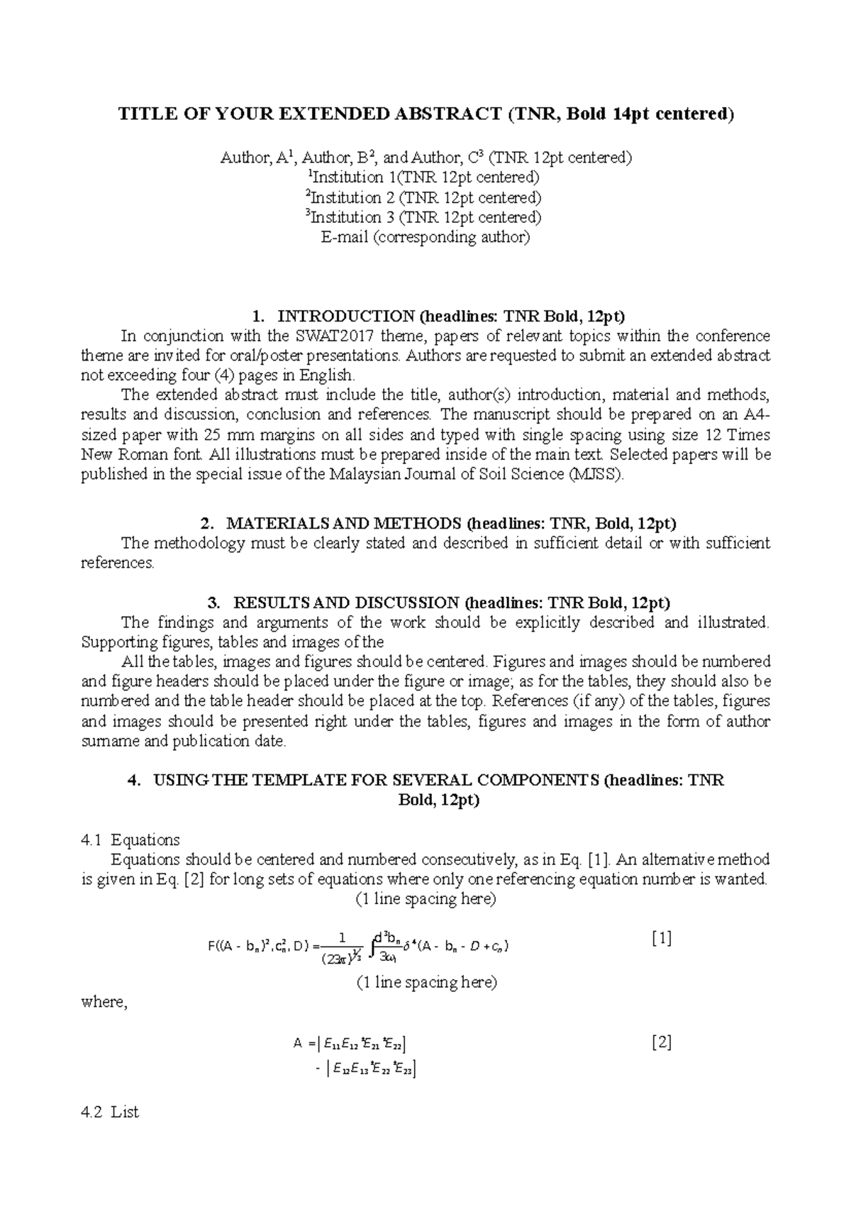 Swat malaysia extended abstract template - TITLE OF YOUR EXTENDED ...