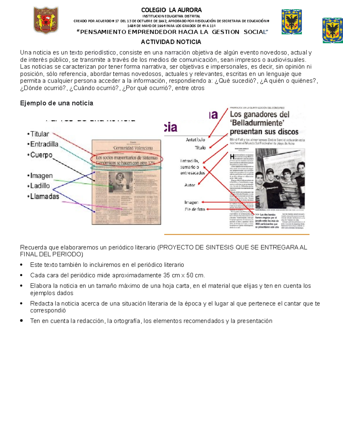 Noticia - mira - ACTIVIDAD NOTICIA Una noticia es un texto periodístico ...