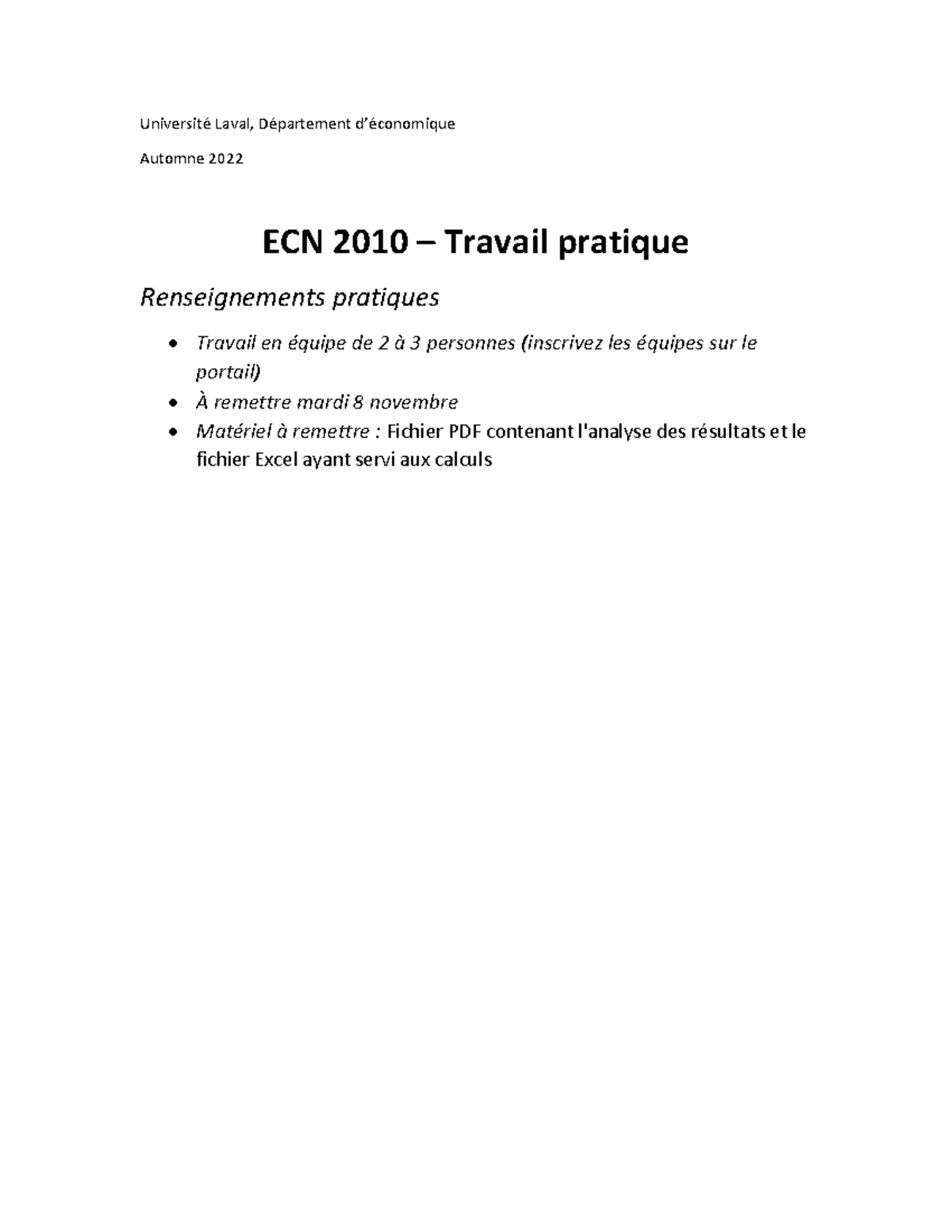 ECN 2010 A 2022 Travail Pratique - Université Laval, Département d’économique Automne 2022 ECN ...