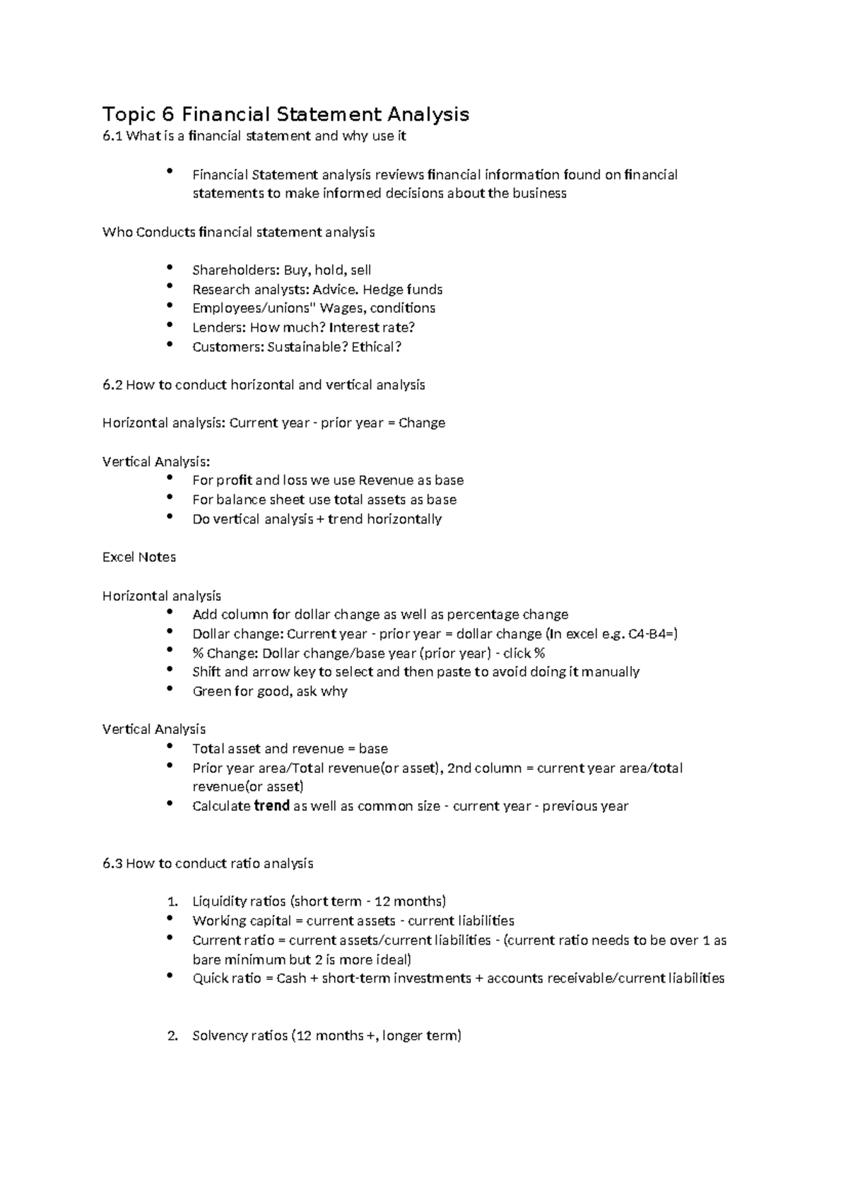 Topic 6 Financial Statement Analysis - Topic 6 Financial Statement ...
