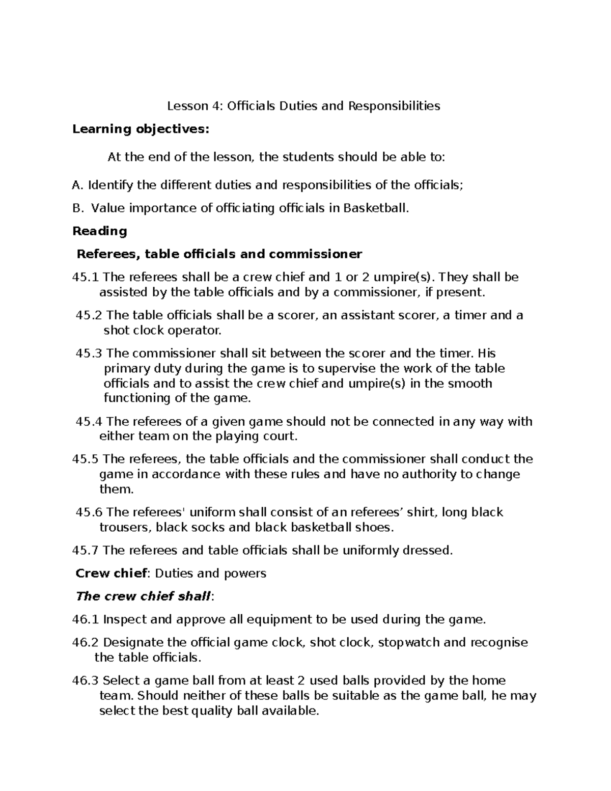Lesson 4officialsdutiesandresponsibilities - Lesson 4: Officials Duties ...
