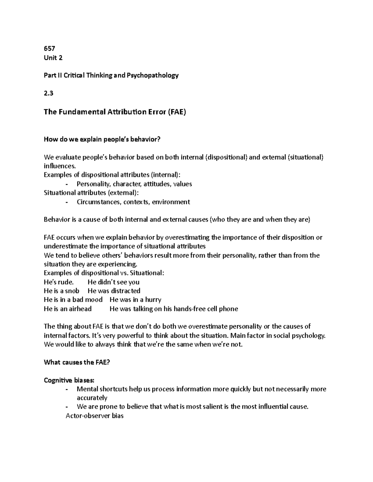 Unit 2 Lecture 2 Study Guide - 657 Unit 2 Part II Critical Thinking and ...