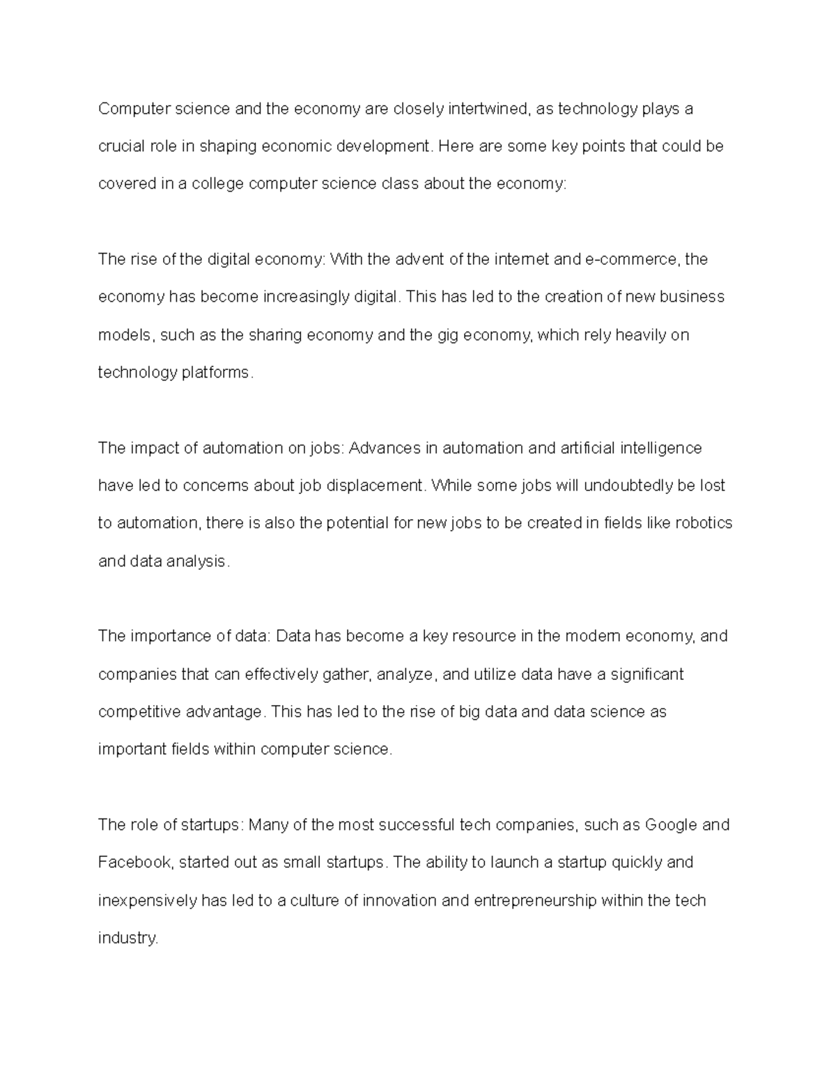 Computer science and the economy lecture notes - Computer science and ...