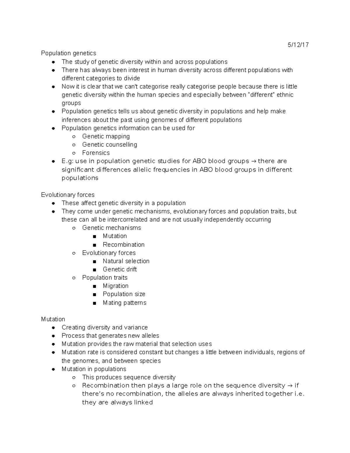 6. Population Genetics - 5/12/ Population genetics The study of genetic ...