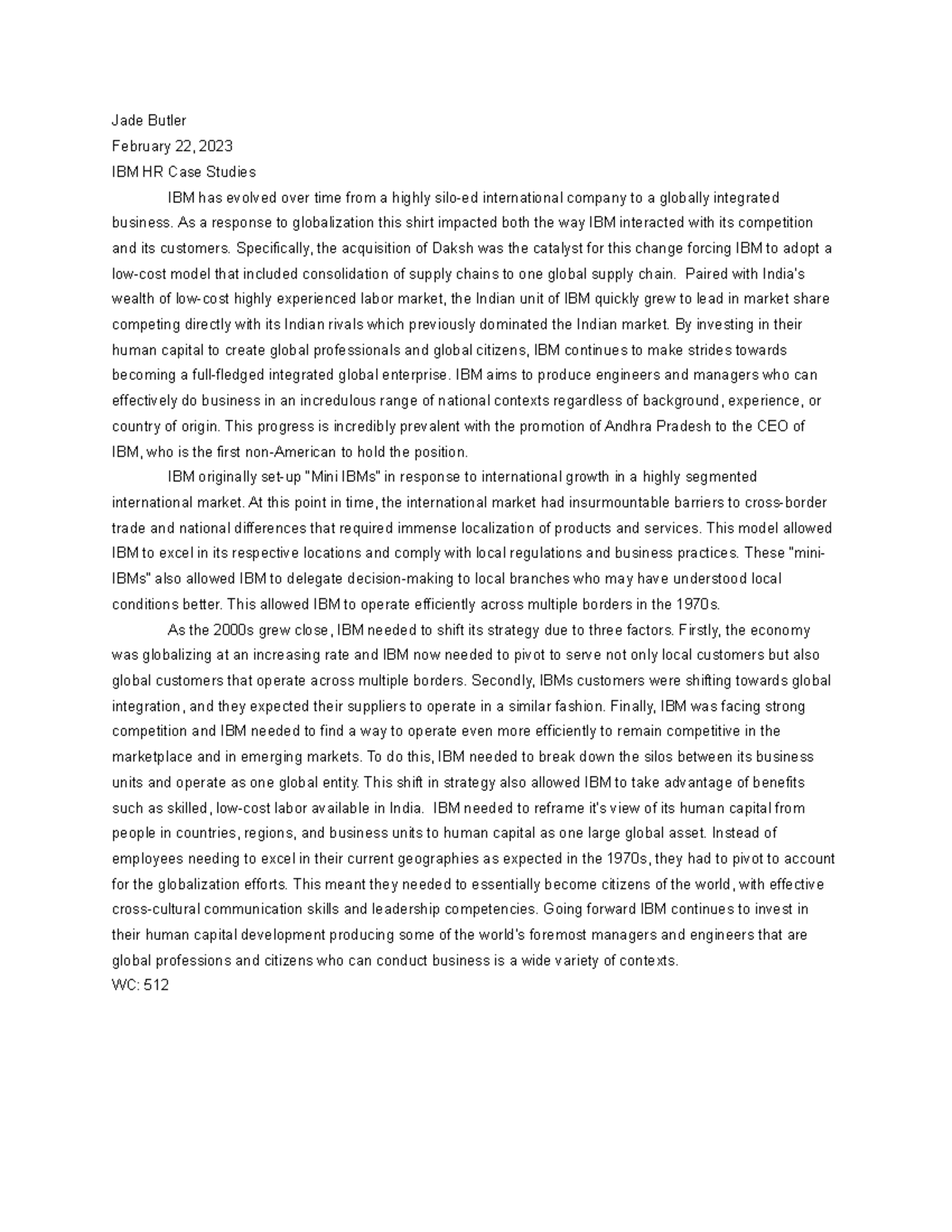 IBMCase - IBM Case - Jade Butler February 22, 2023 IBM HR Case Studies ...