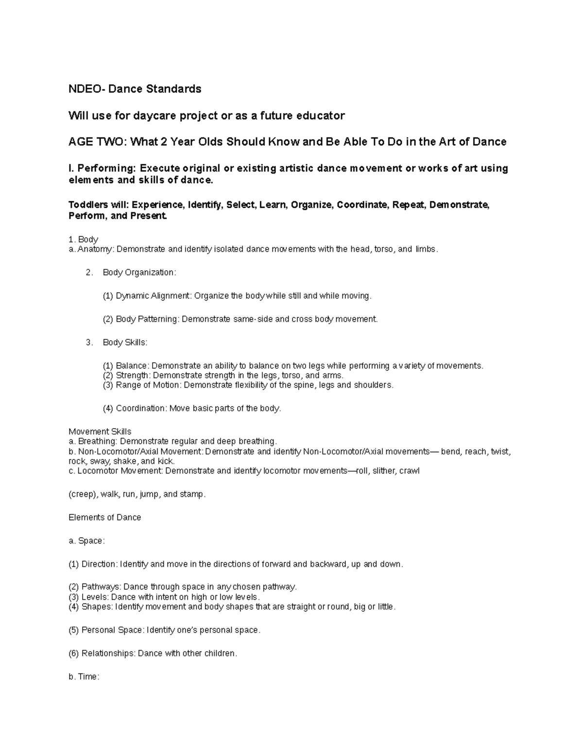 NDEO- Dance Standards - NDEO- Dance Standards Will use for daycare ...