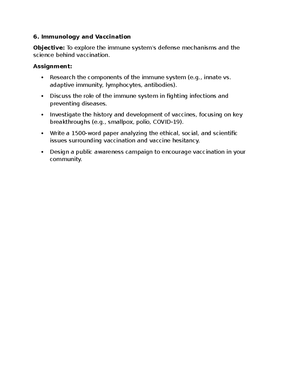 Immunology and Vaccination - 6. Immunology and Vaccination Objective ...