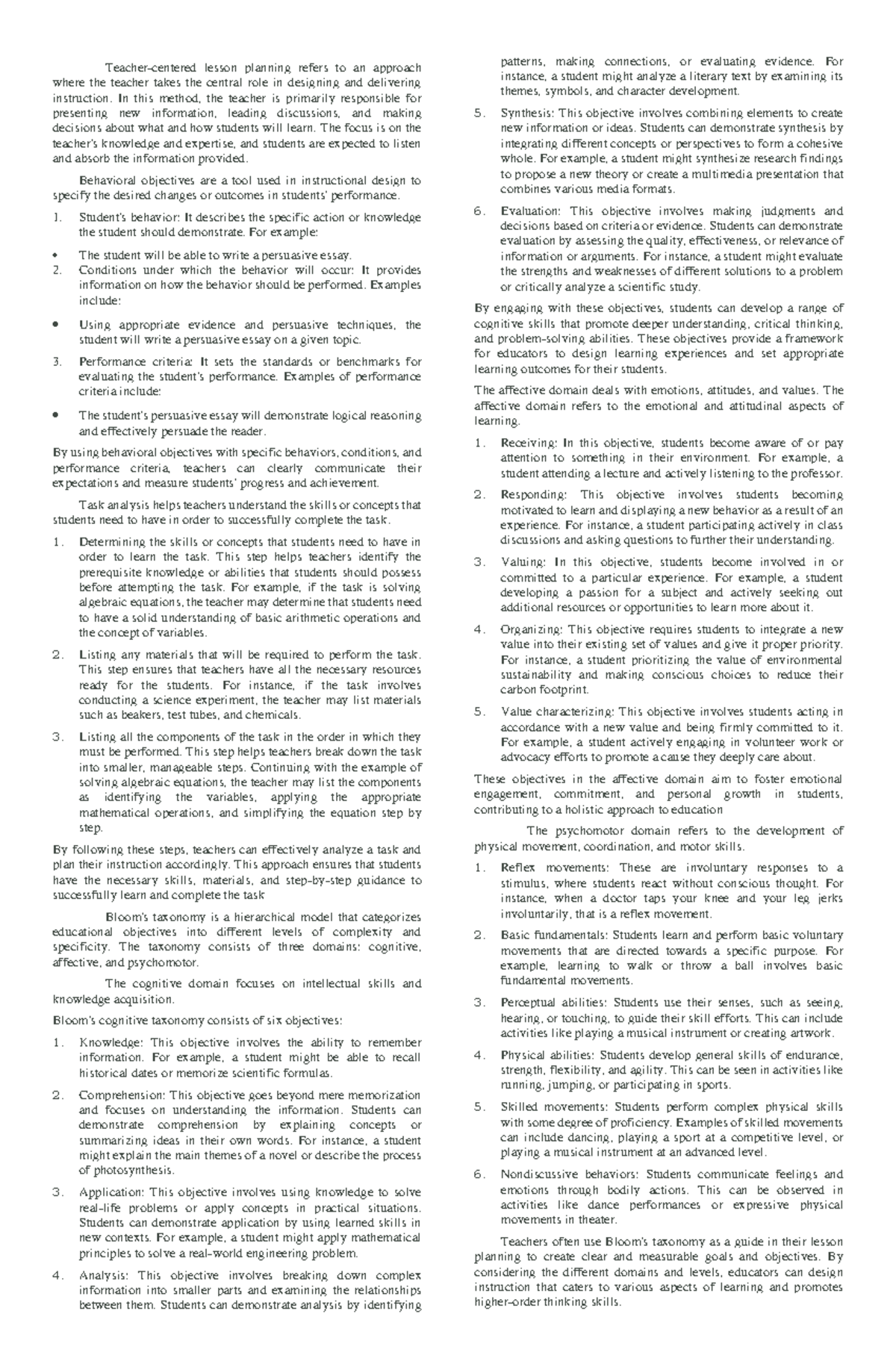 Guide - Notes for reporting - Teacher-centered lesson planning refers ...