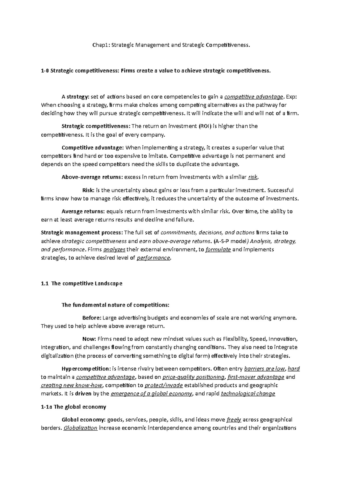 1,2,3,4 chapter summary capstone - Chap1: Strategic Management and ...